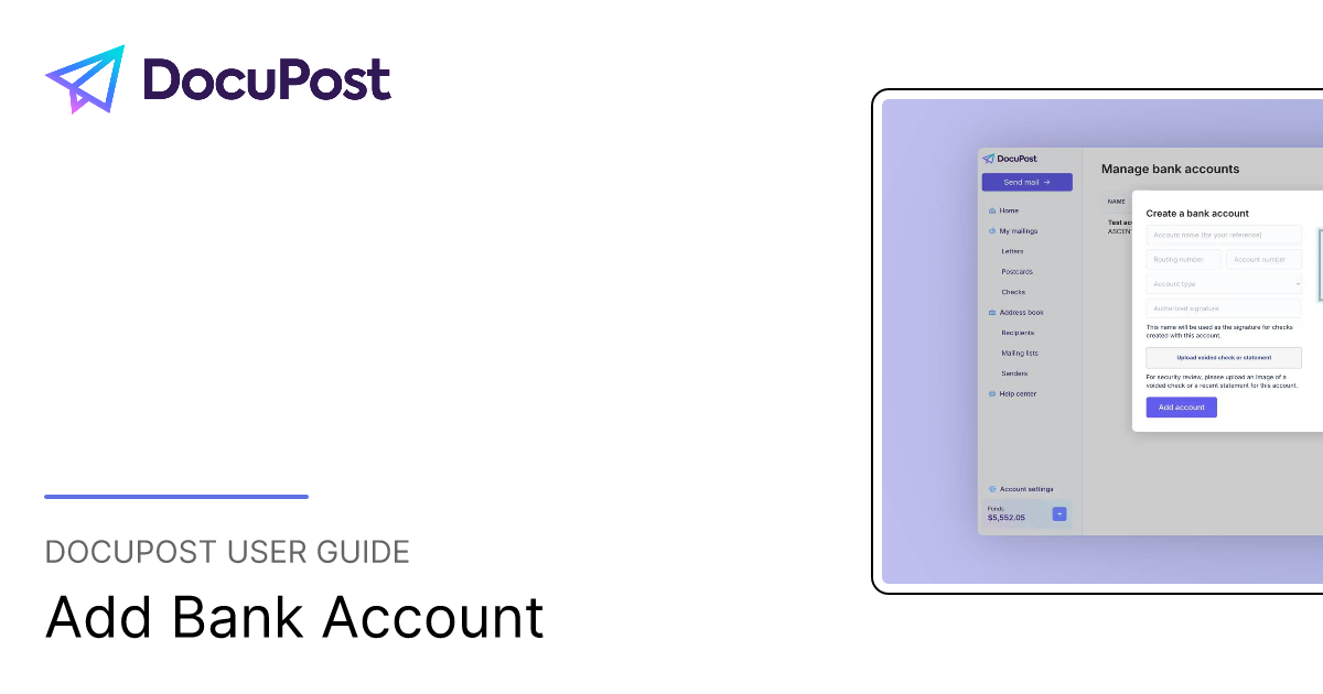 Add Bank Account | DocuPost User Guide